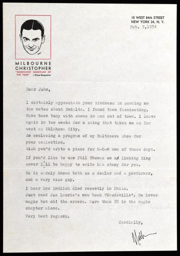 Milbourne Christopher Letter - Quicker than the Eye