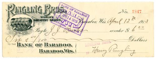 Henry Ringling Signed Check - Quicker than the Eye